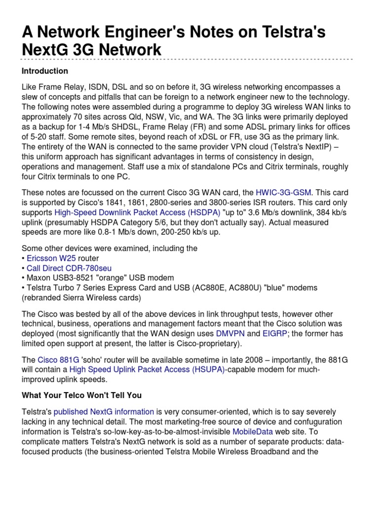 Telstra NextG 3G Network Insights | PDF | High Speed Packet Access ...