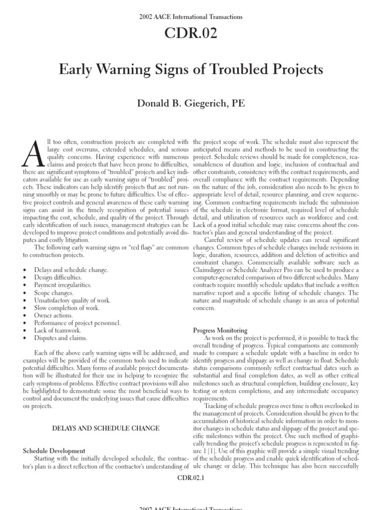 Early Warning Signs of Troubled Projects | PDF | Construction Bidding ...