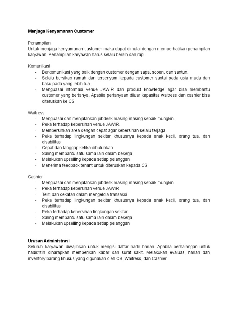 Materi Briefing Waitress Dan Cashier | PDF
