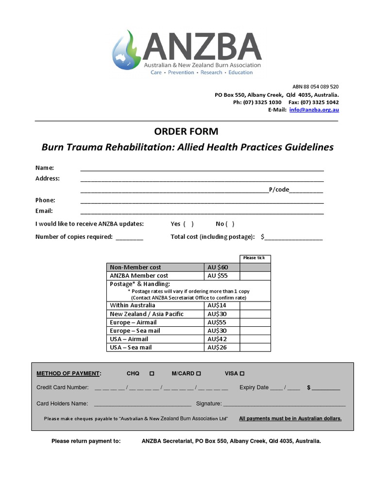 ANZBA AH Guidelines Order Form 1 | PDF | Mail | Financial Technology