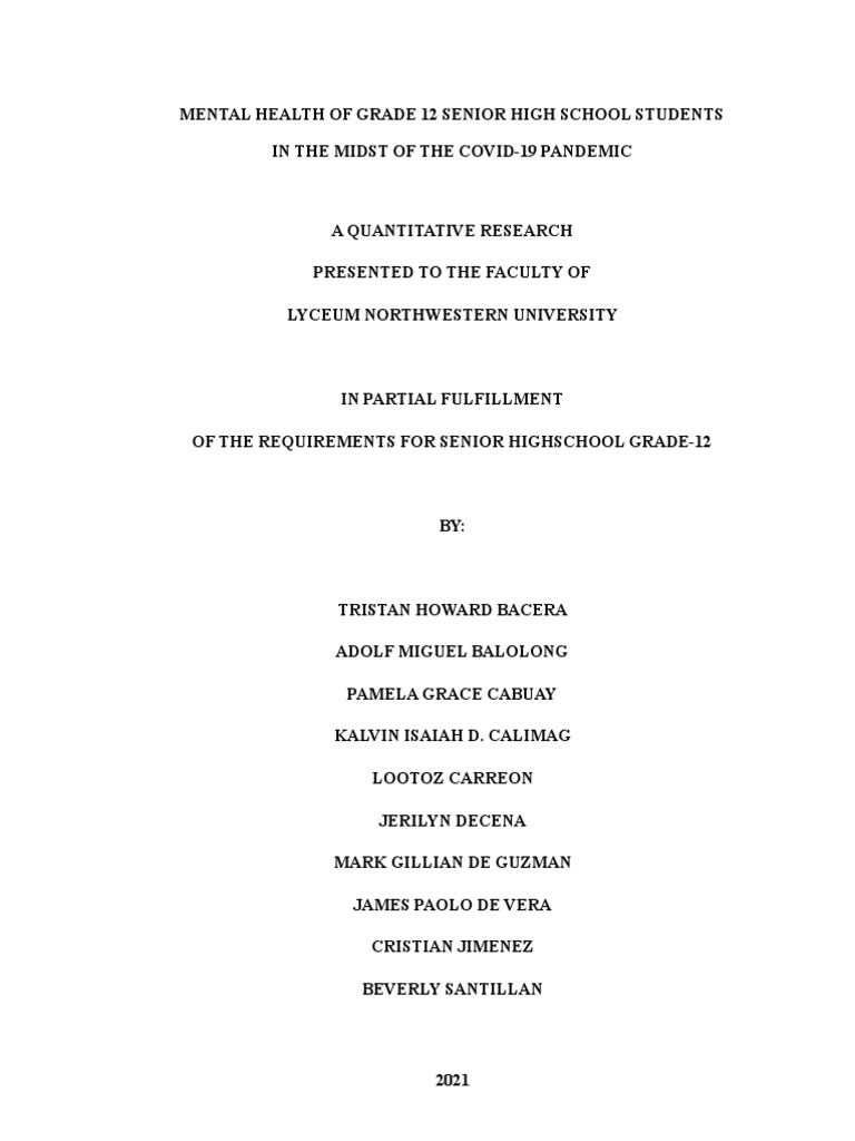 Mental Health of Senior High Students | PDF | Mental Health | Survey ...