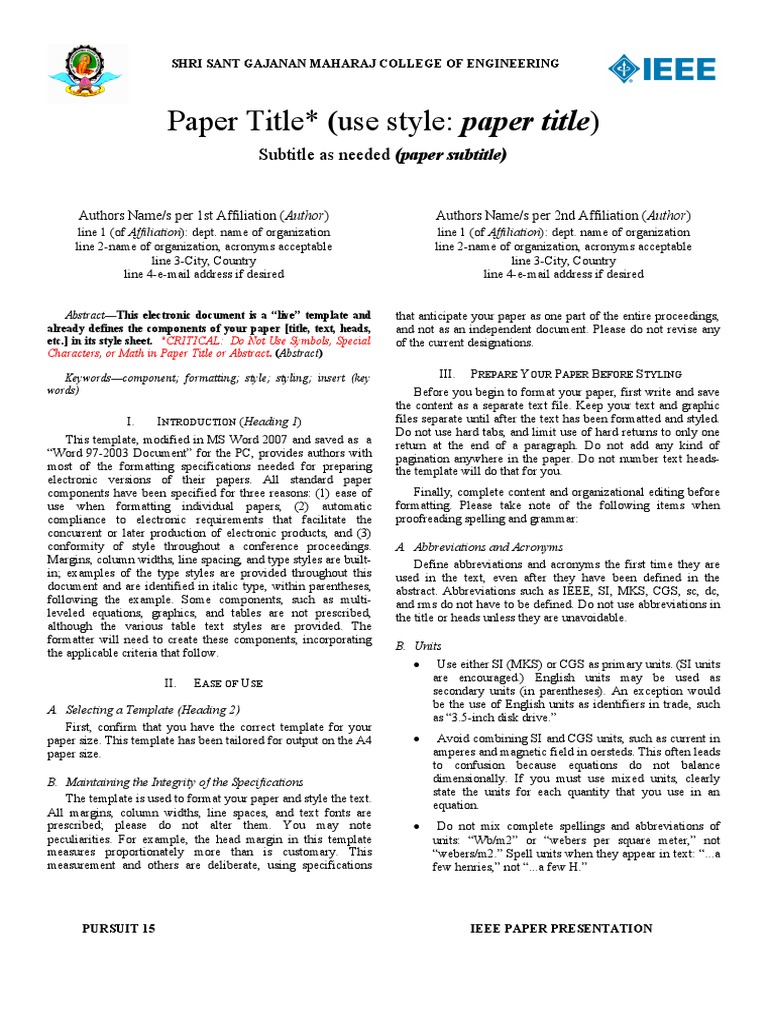 IEEE STD Paper Format | PDF | International System Of Units | Writing