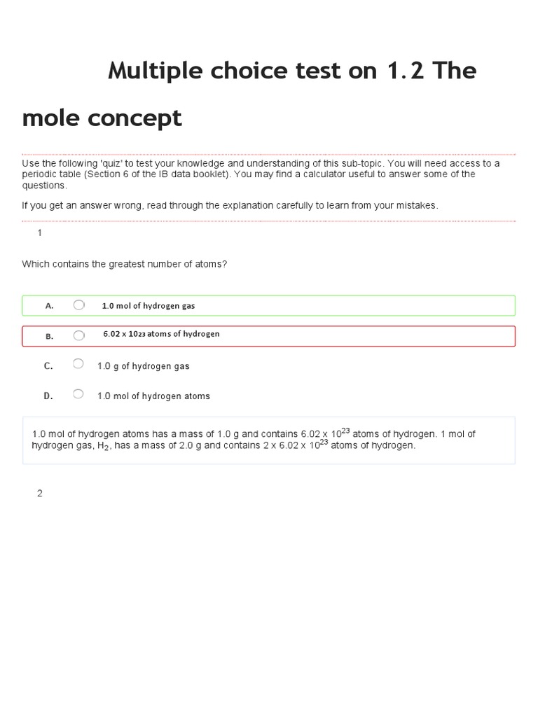 1.2 The Mole Concept | PDF | Mole (Unit) | Molecules
