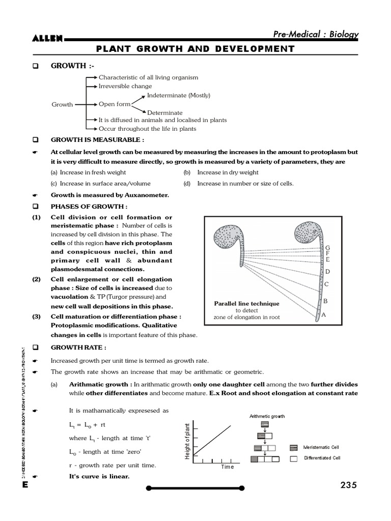 Plant Growth and Development: Pre-Medical: Biology Allen | PDF | Plant ...