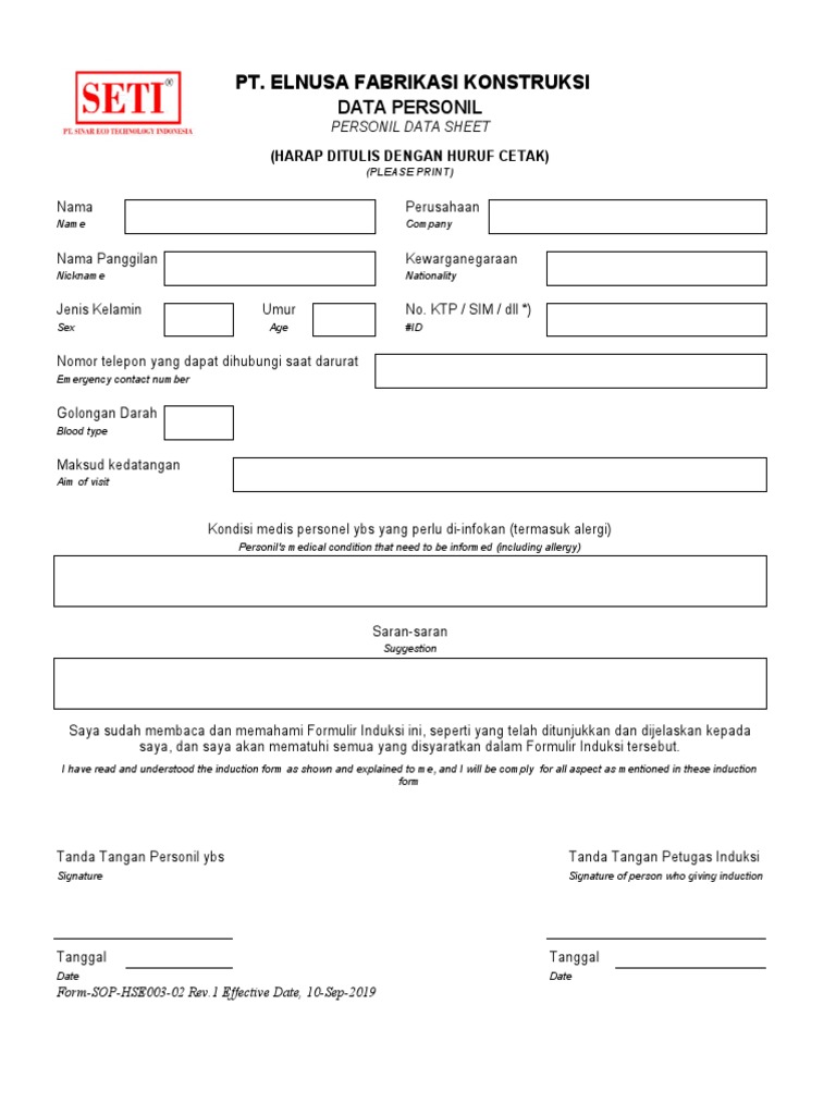 Form Safety Induction | PDF
