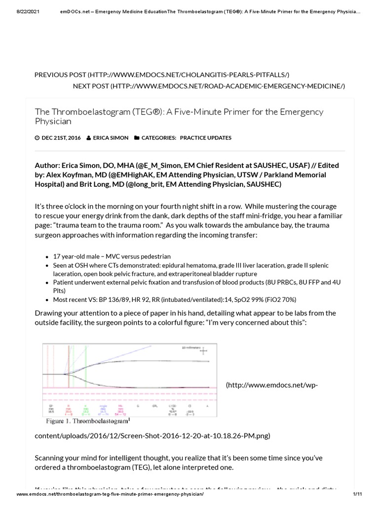 The Thromboelastogram (TEG®) : A Five-Minute Primer For The Emergency ...