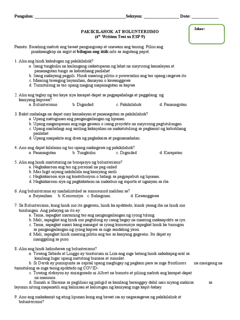 4th Written and Performance Task ESP 9 | PDF