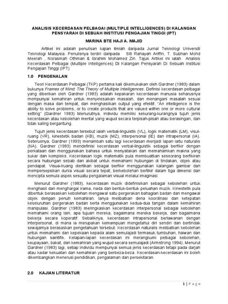 Kecerdasan Pelbagai Pensyarah IPT | PDF