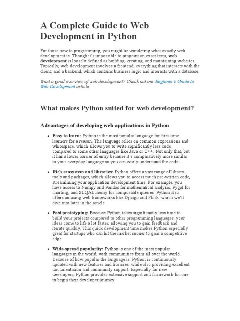A Complete Guide To Web Development in Python | Download Free PDF | Python (Programming Language ...