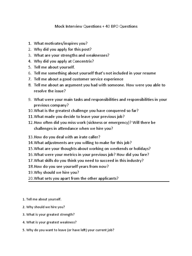 Mock Interview Questions | PDF | Communication | Psychology