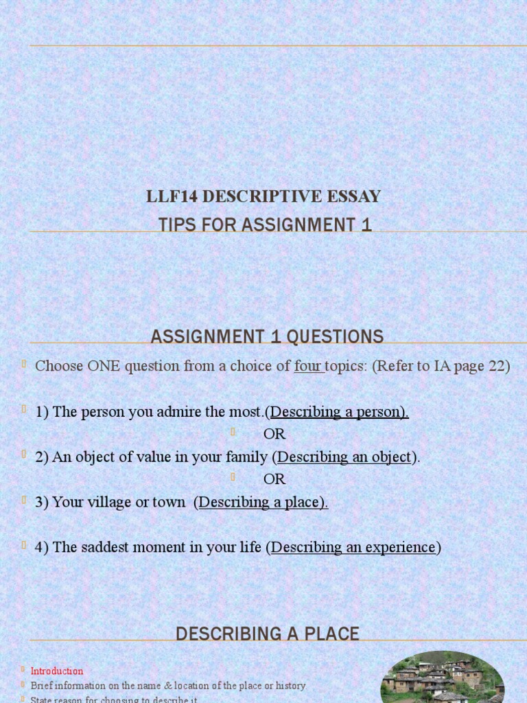 Tips For Assignment 1: Llf14 Descriptive Essay | PDF | Essays ...
