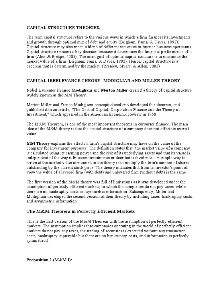 Capital Structure Theories | PDF | Capital Structure | Cost Of Capital
