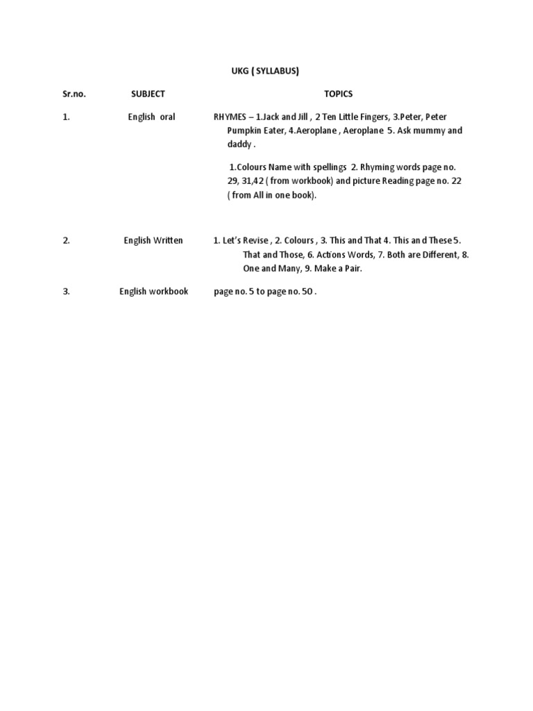 Ukg Syllabus | PDF