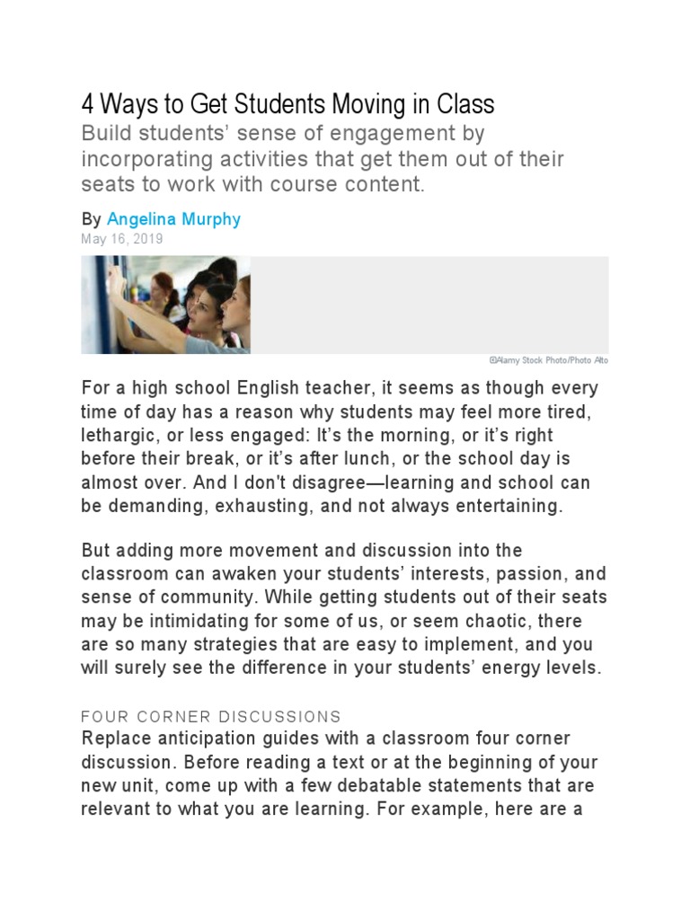 7 Ways To Help Students Move Around The Classroom | PDF | Classroom ...