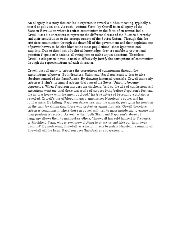 Animal Farm Allegory Essay | PDF