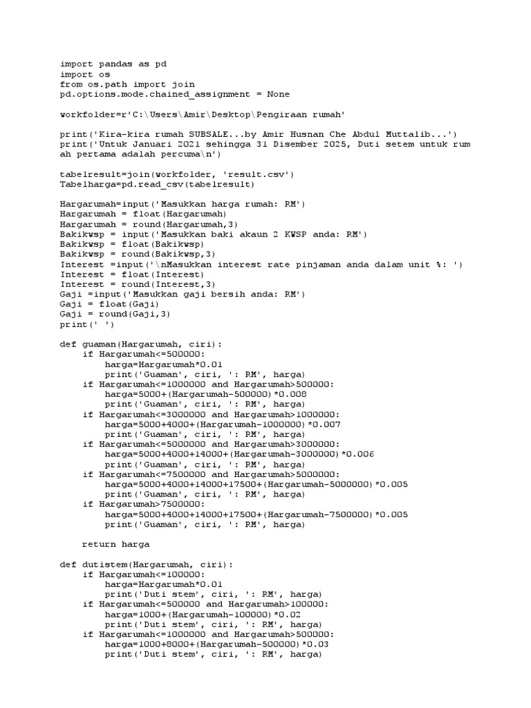 Python Code Pengiraan Rumah Subsale | PDF