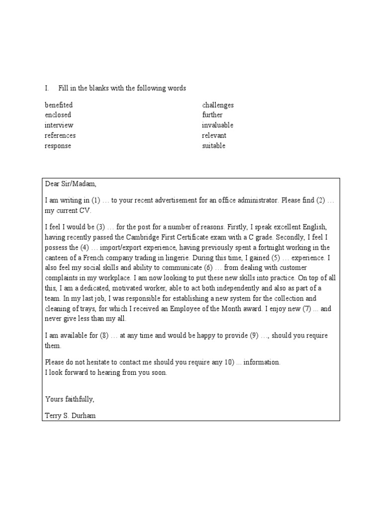 Exercise Application Letter | PDF | Career & Growth