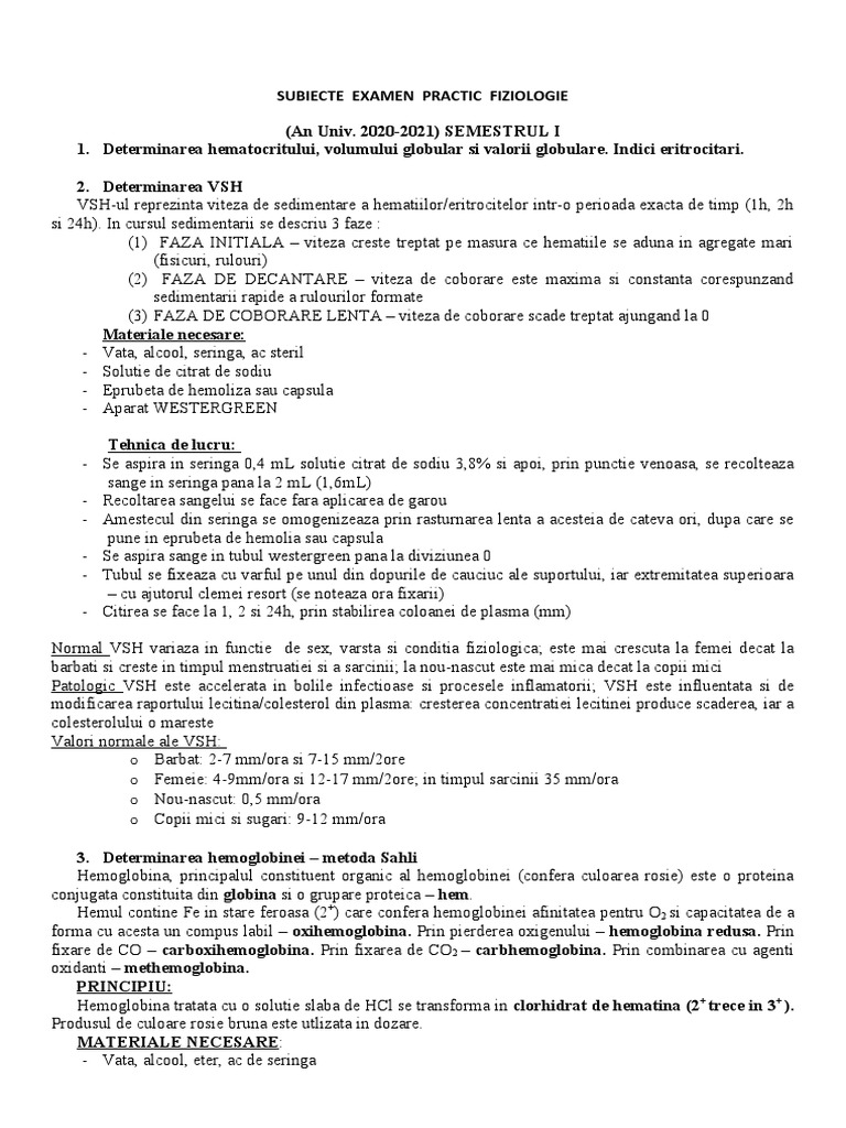 Examen Practic 2020 2021 FIZIOLOGIE MD BUN | PDF