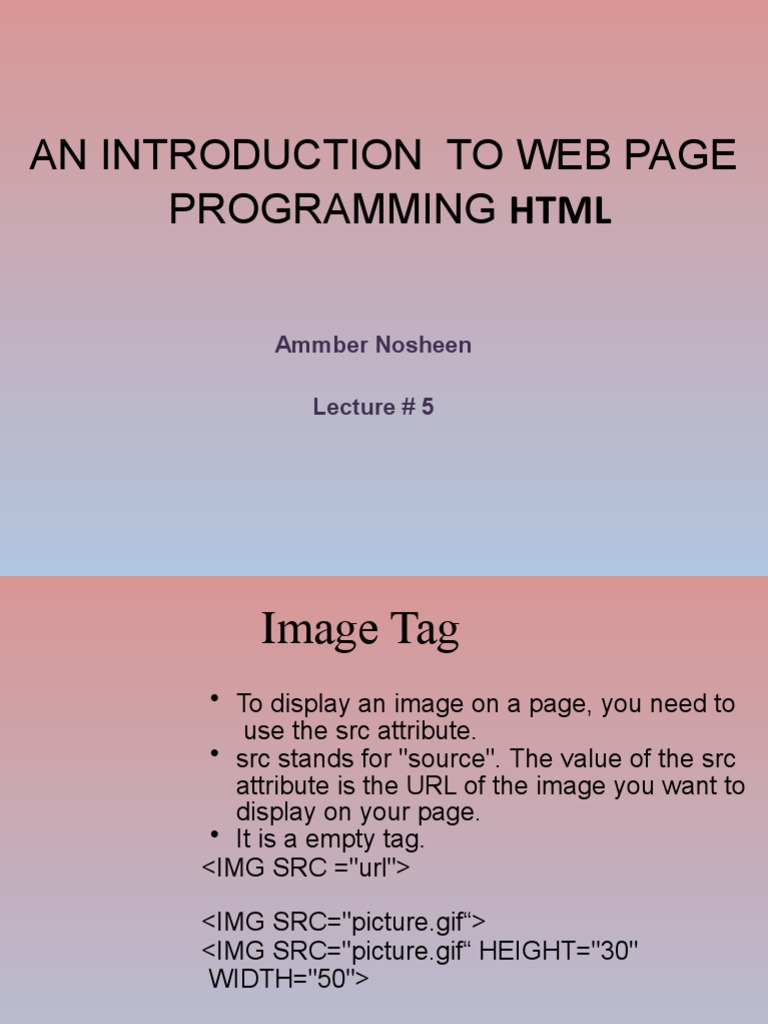 Introduction To Html Lecture 5 2 Pdf Html Element Html