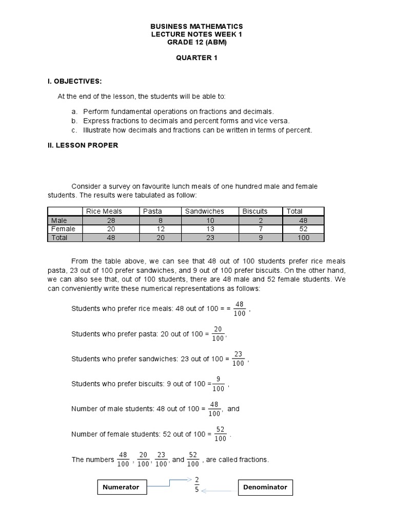 Business Mathematics Week 1 | PDF | Ratio | Numbers