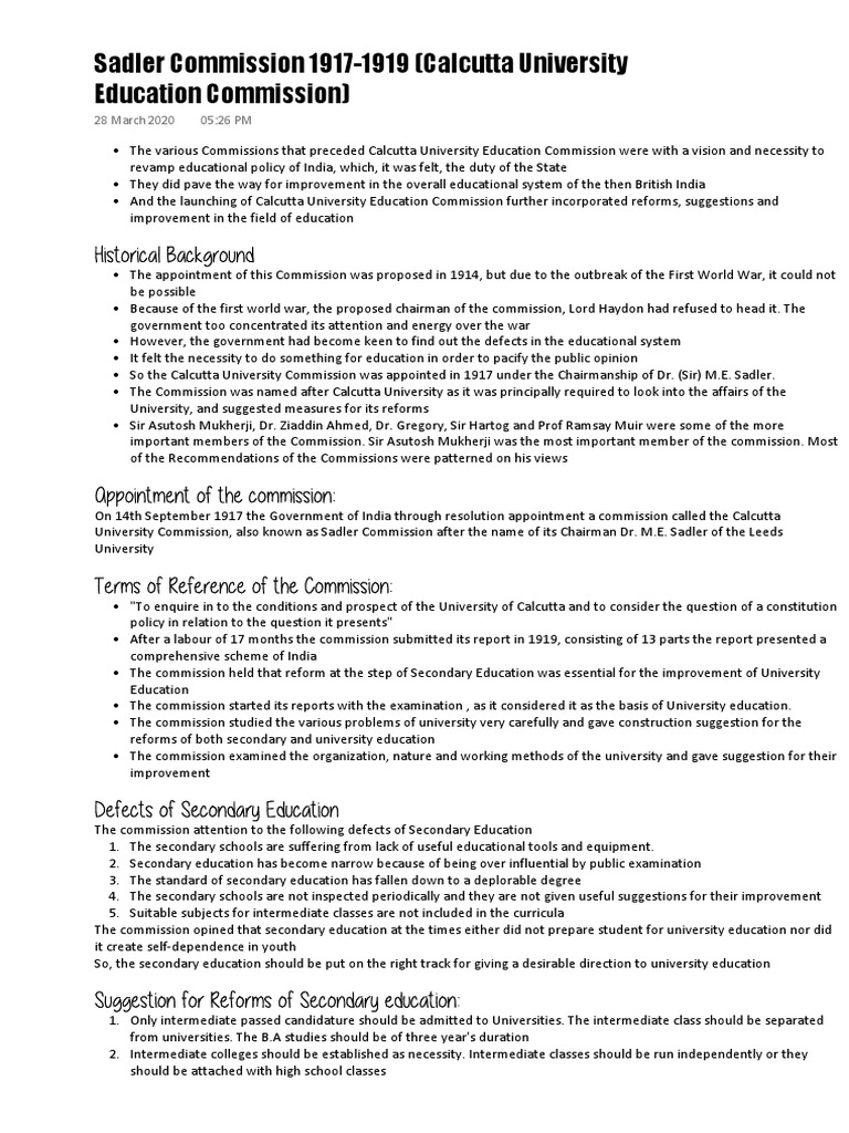 Sadler Comission | PDF