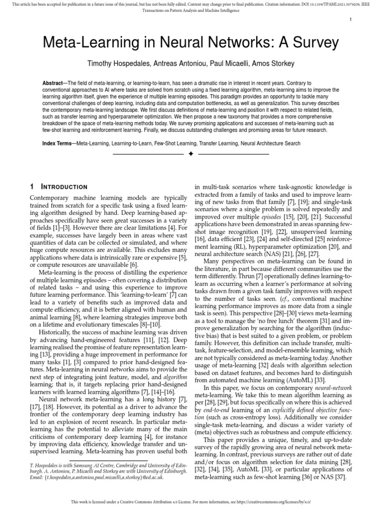 Meta-Learning in Neural Networks A Survey | PDF | Machine Learning ...