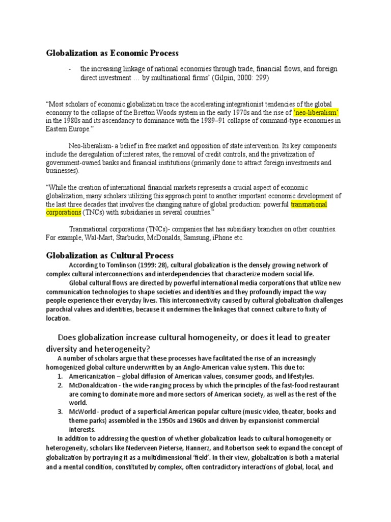 The 3 Processes of Globalization | PDF | Globalization | Multinational ...