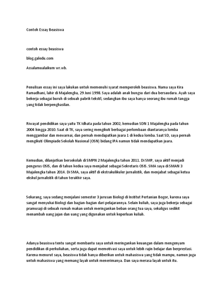 Contoh Essay Beasiswa Pdf