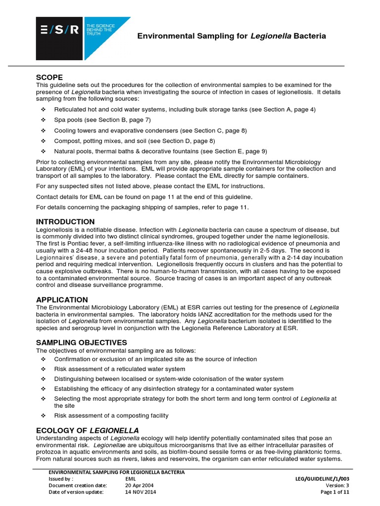 Environmental Sampling For Legionella Bacteria Guide | PDF | Water ...