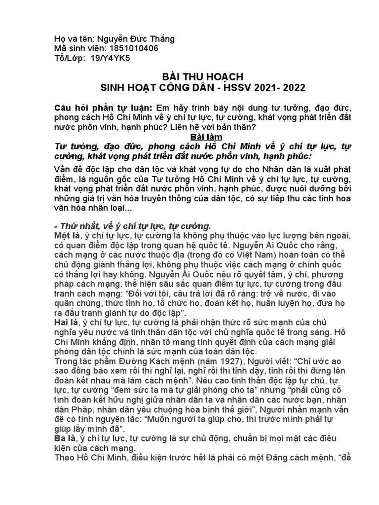 Bài thu hoạch SHCD năm học 2021-2022 | PDF