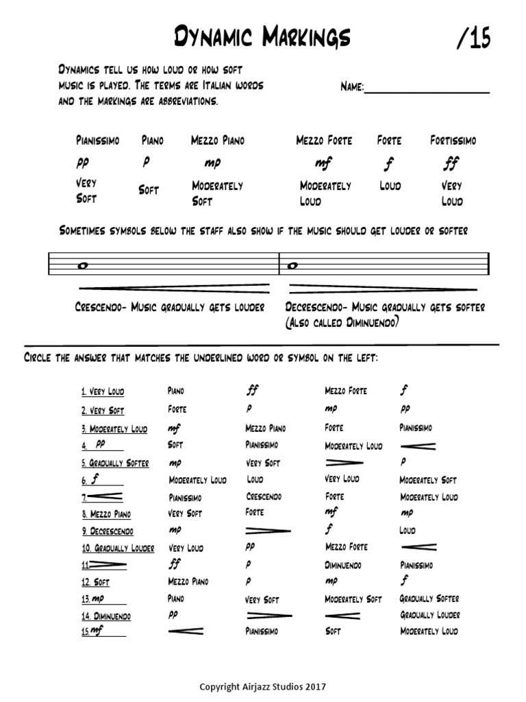 Music Dynamics Worksheet | PDF | Written Communication | Scientific Method