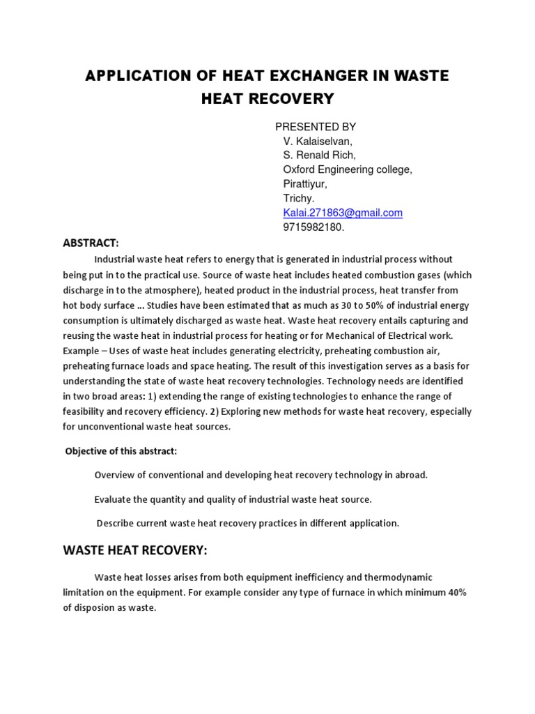 Abstract - Waste Heat Recovery | PDF | Heat | Waste