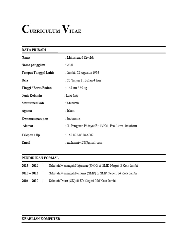 Curriculum Vitae Muhammad Rivaldi | PDF