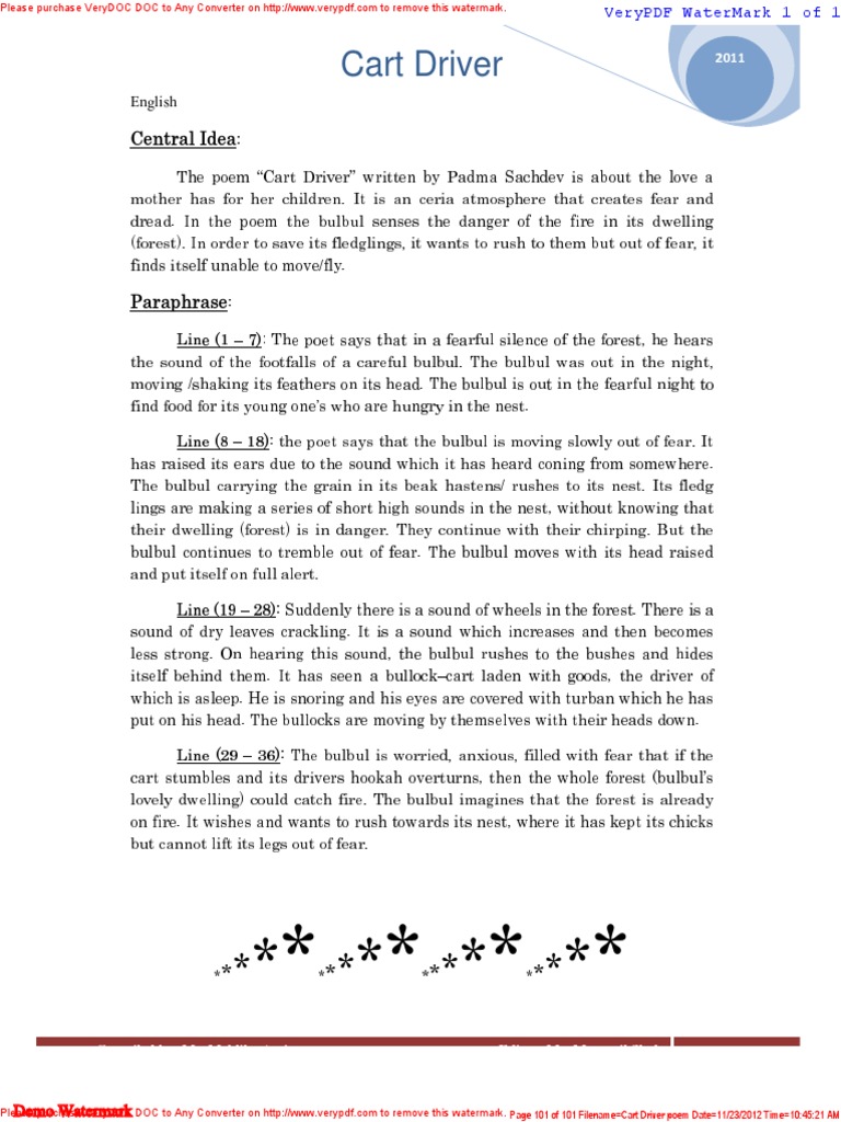 Cart Driver Poem | PDF