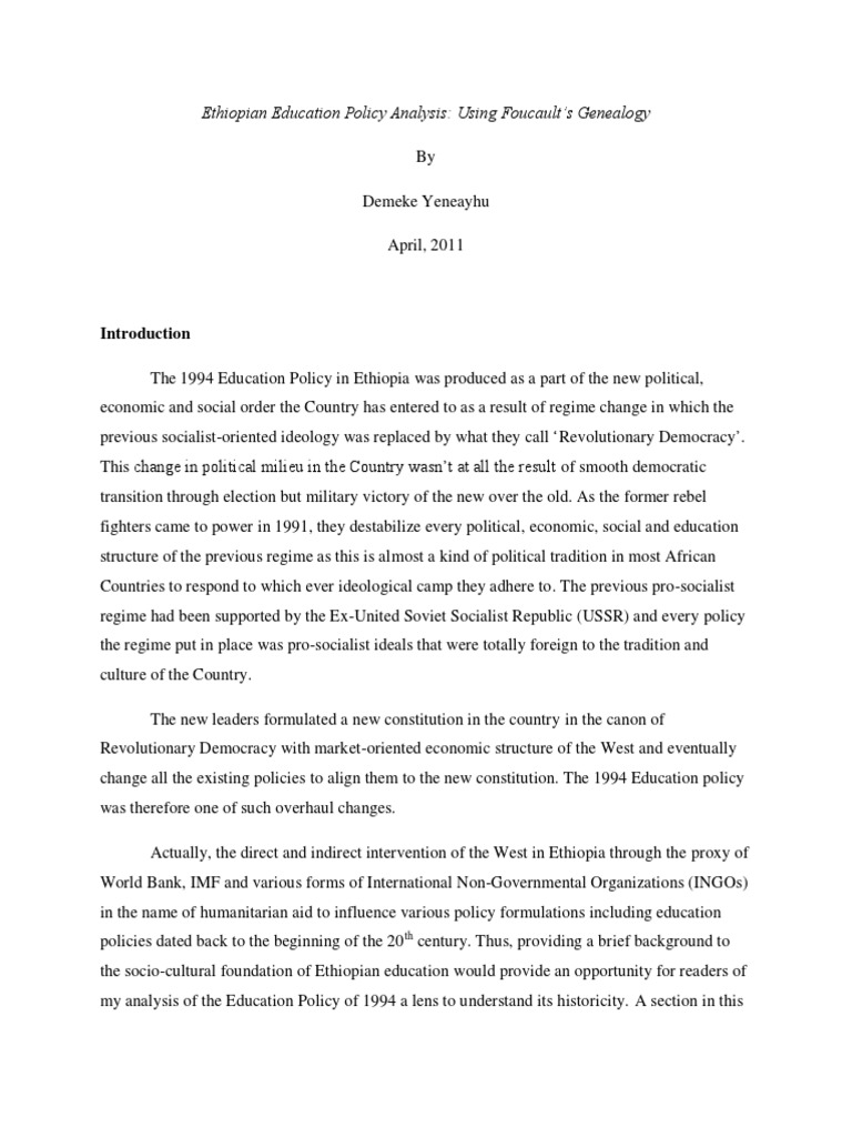 Ethiopian Education Policy Analysis Usin | PDF | Discourse | Sociology