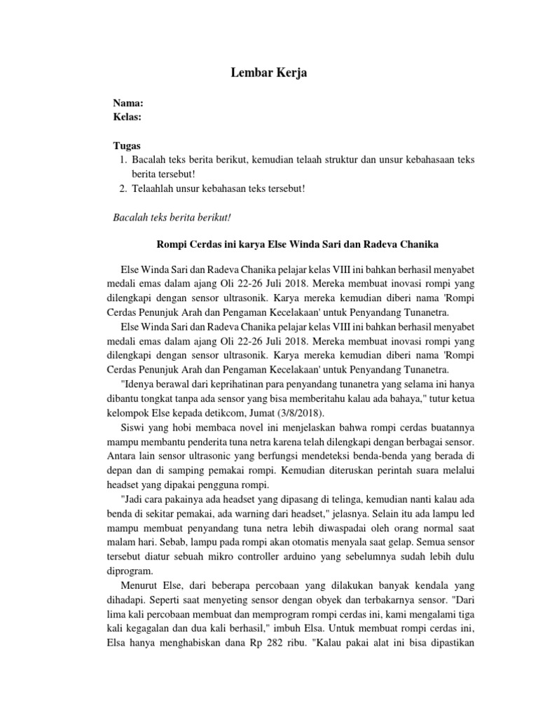 LKPD Menelaah Struktur Dan Kebahasaan Teks Berita | PDF LKPD Menelaah Struktur Dan Kebahasaan Teks Berita | PDF