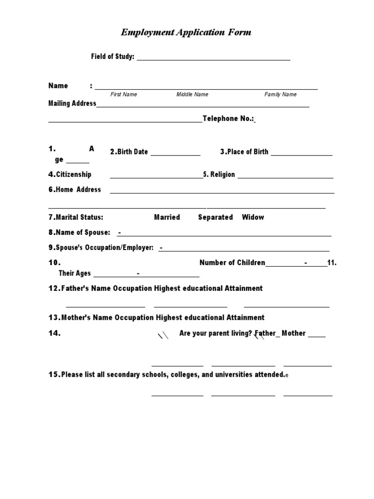 Employment Application Form | PDF