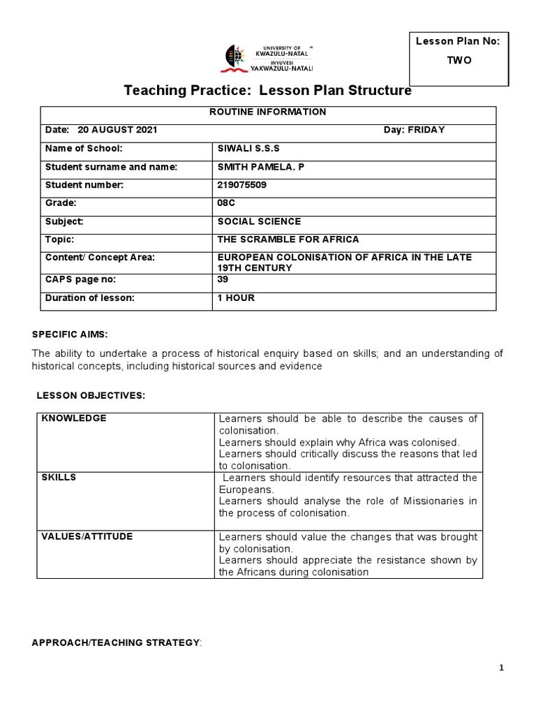 The Scramble for Africa Lesson Plan | PDF | Educational Assessment ...