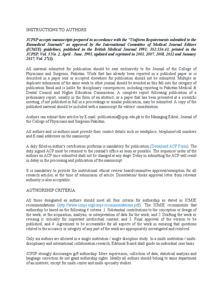 Instructions To Authors: Download ACP Form | Download Free PDF | Thesis ...