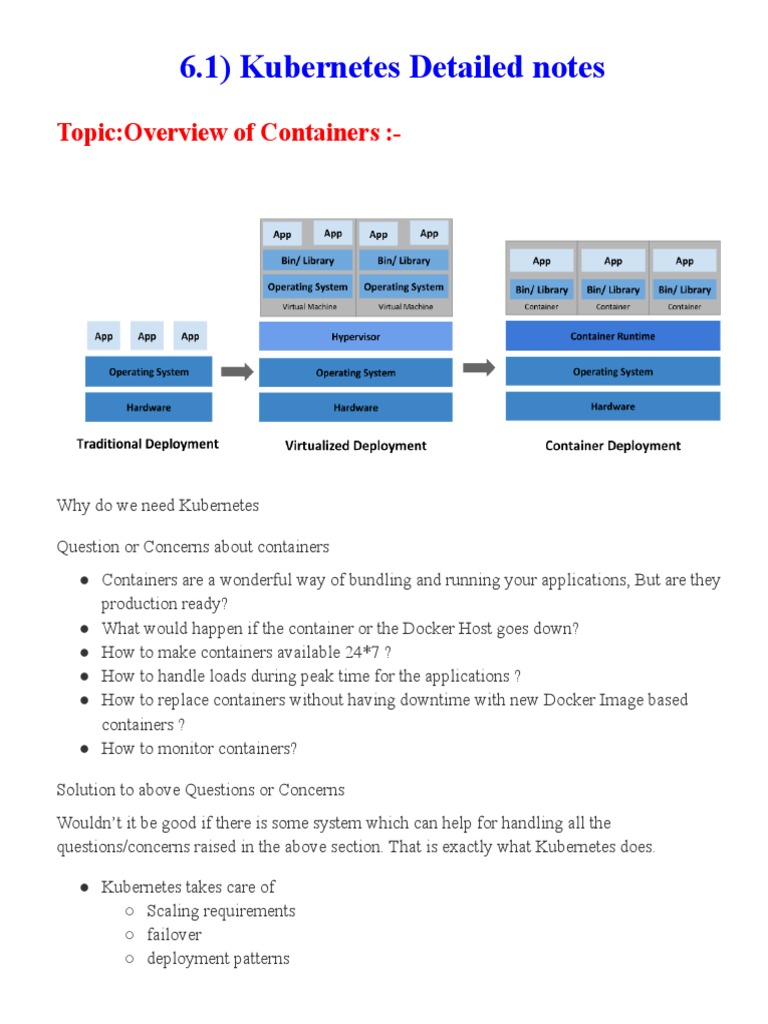 6.1) Kubernetes Detailed Notes | PDF | Computer Network | Computer Cluster
