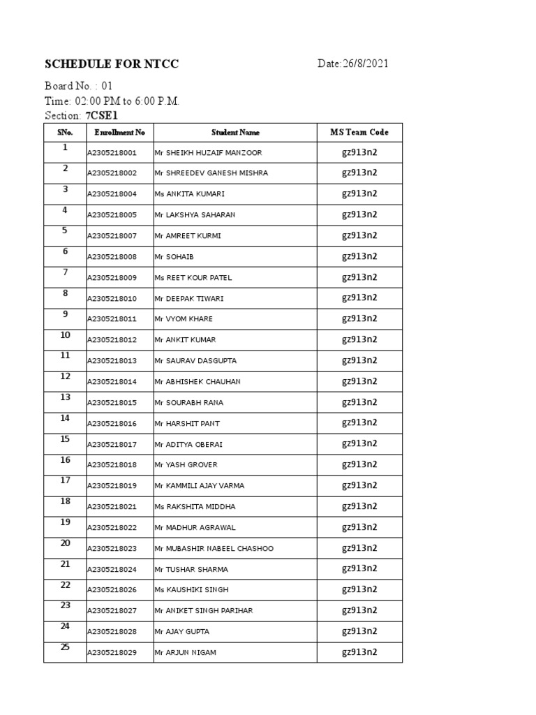 Schedule For Summer Internship Viva Voce | PDF