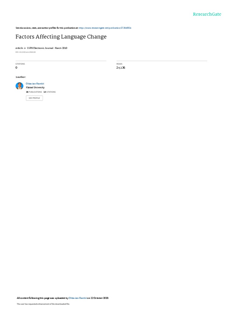 Factors Affecting Language Change | PDF | Grammatical Gender | English ...