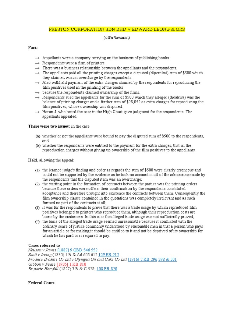 Preston Corporation SDN BHD V Edward Leong | PDF | Justice | Crime ...