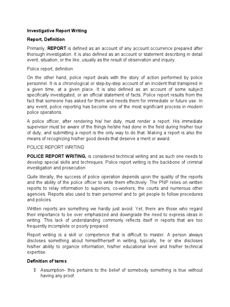 Investigative Report Writing 1 | PDF | Police | Theft