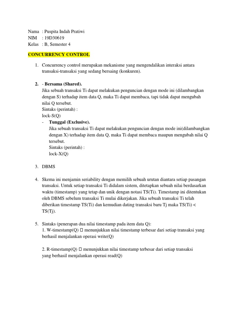 Tugas Concurrency Control | PDF | Metode & Bahan Ajar