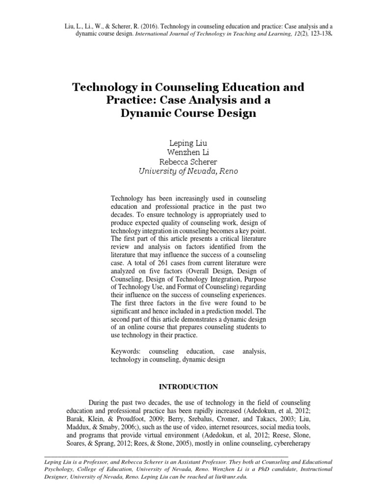 Technology in Counseling Education and Practice: Case Analysis and A ...