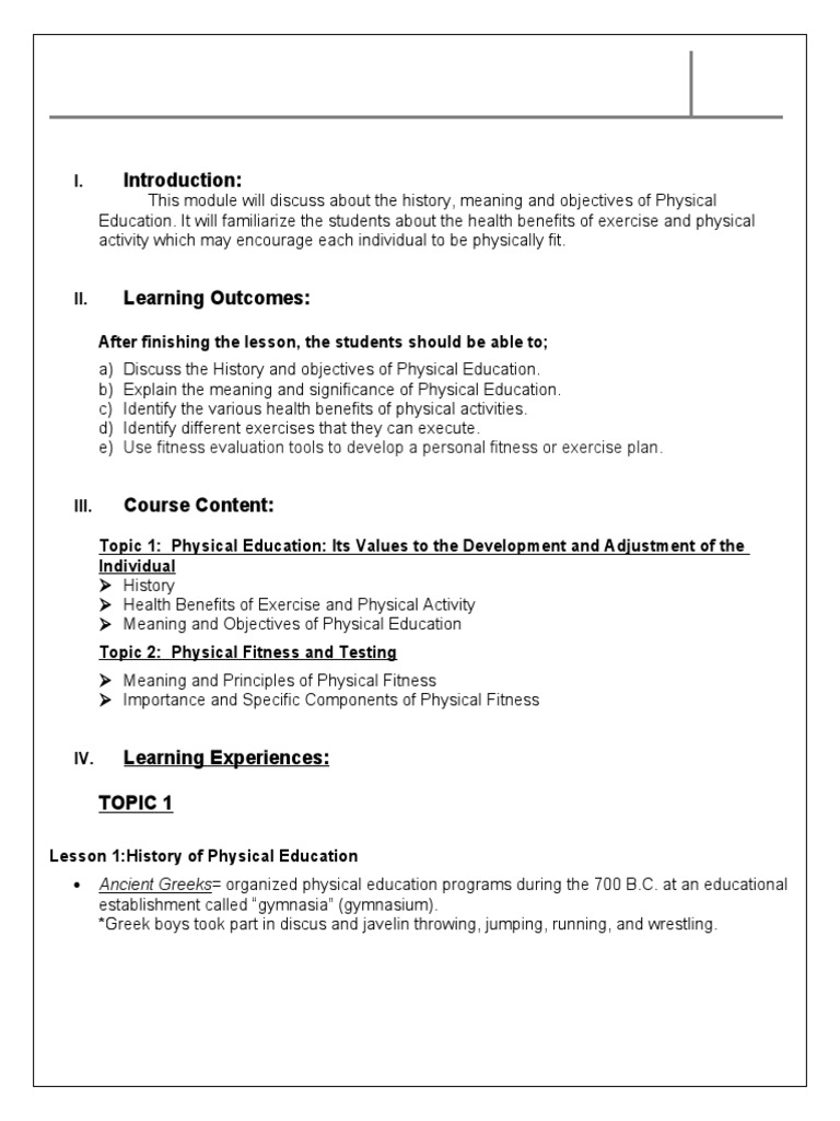 Physical Education 1 | PDF | Physical Fitness | Physical Education