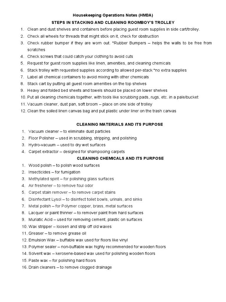 Steps in Stacking and Cleaning Roomboy Trolley | PDF