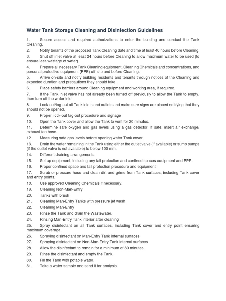 Water Tank Storage Cleaning and Disinfection Guidelines | PDF | Water ...