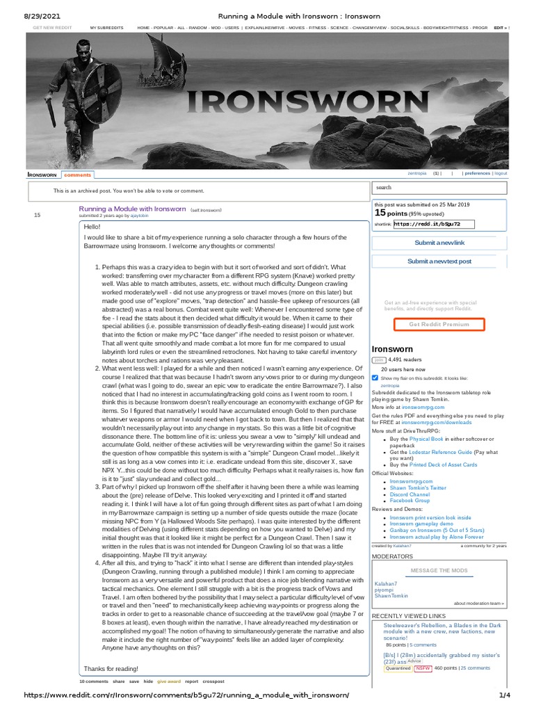 Running A Module With Ironsworn - Ironsworn | PDF | Quest